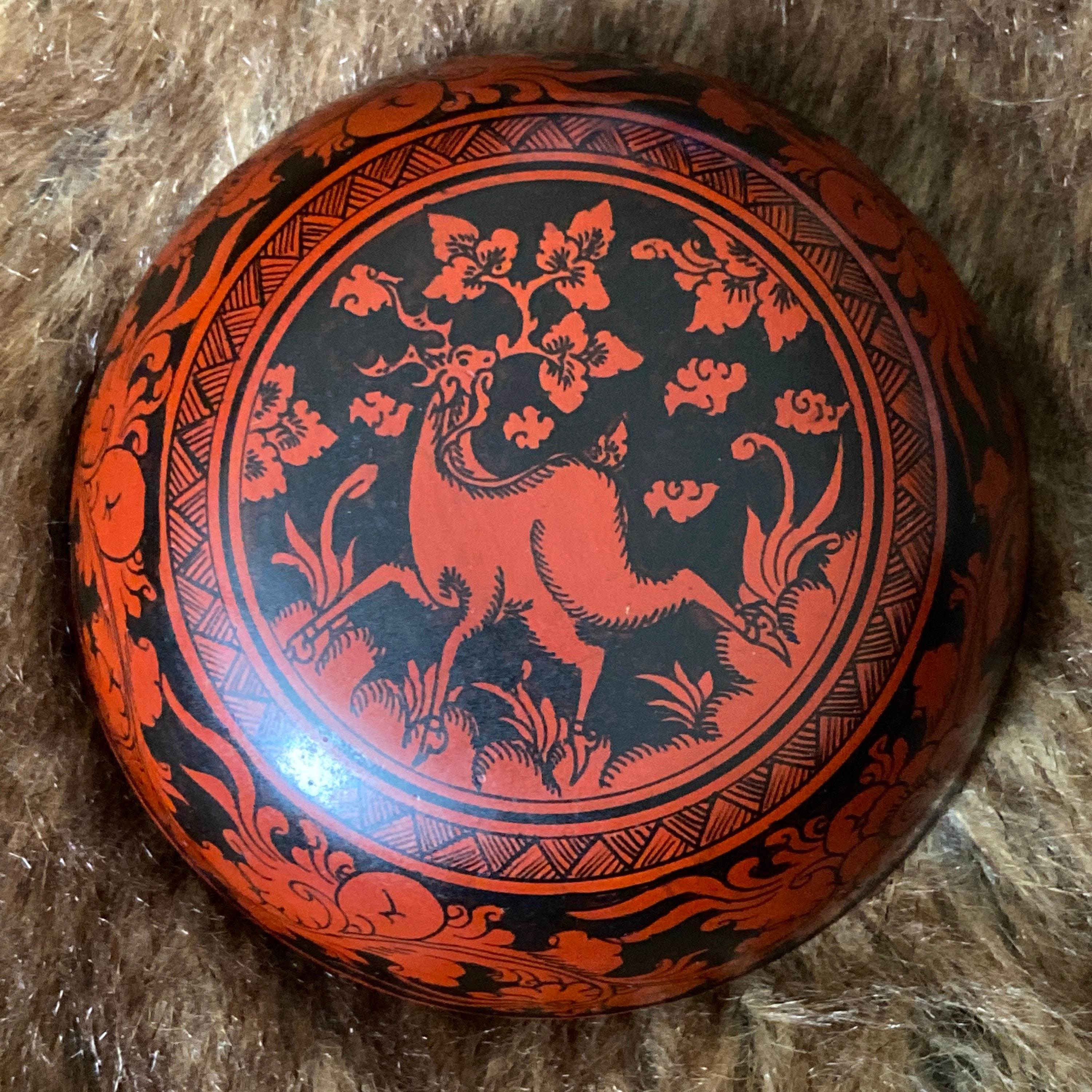 Vintage Hand Painted Japanese Lacquer Round Box Red Black Deer | Etsy