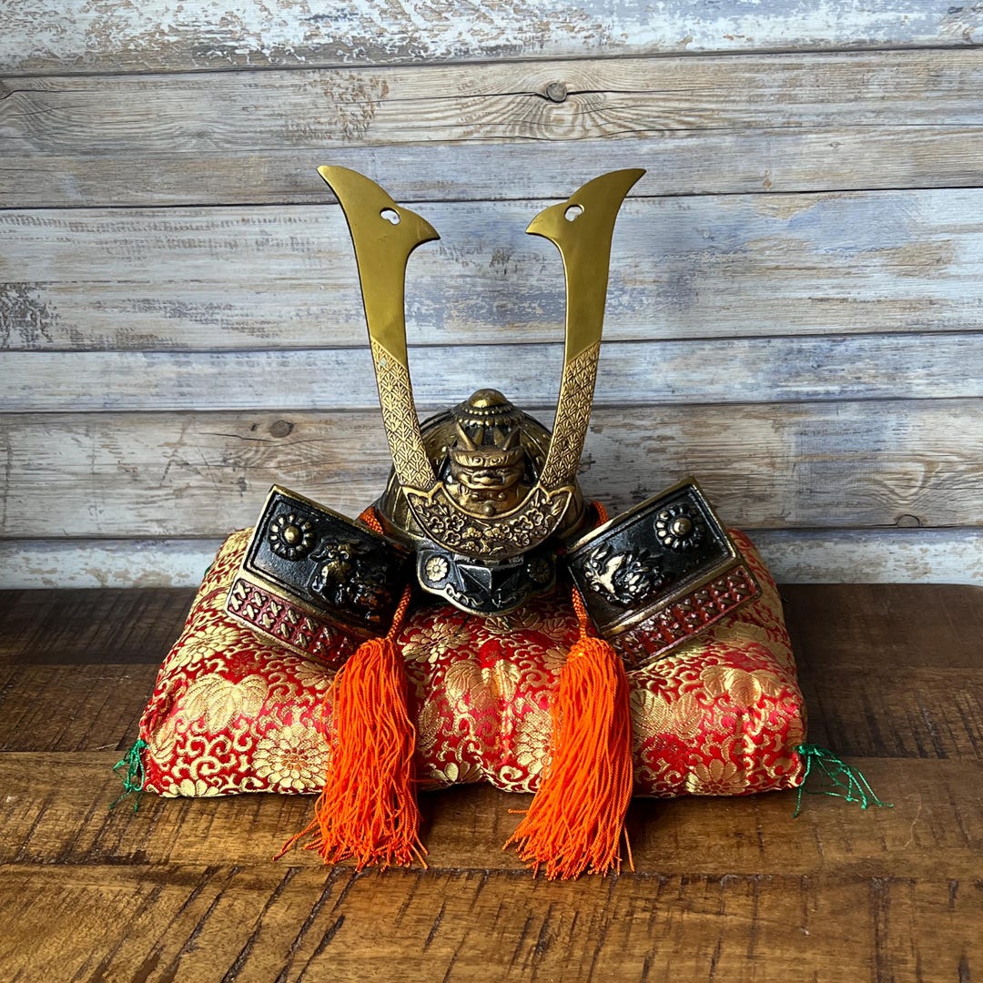 Vintage Japanese Solid Brass Samurai Kabuto Helmet Decorative Ornament ...