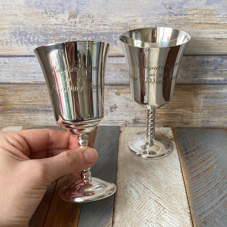 Vintage Silver Plated Wine Goblets: Engraved Anniversary Pair - Etsy