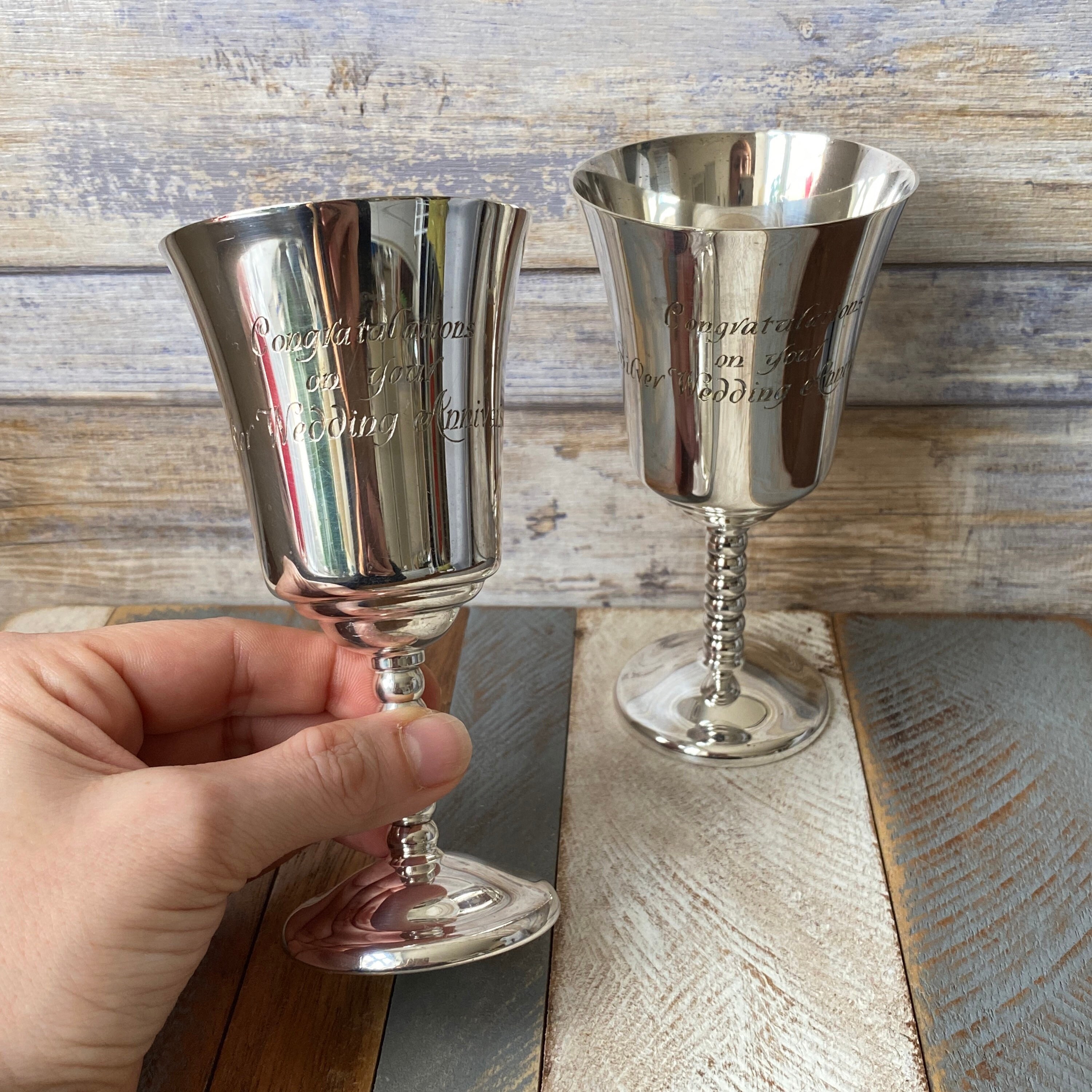 Vintage Silver Plated Wine Goblets: Engraved Anniversary Pair - Etsy