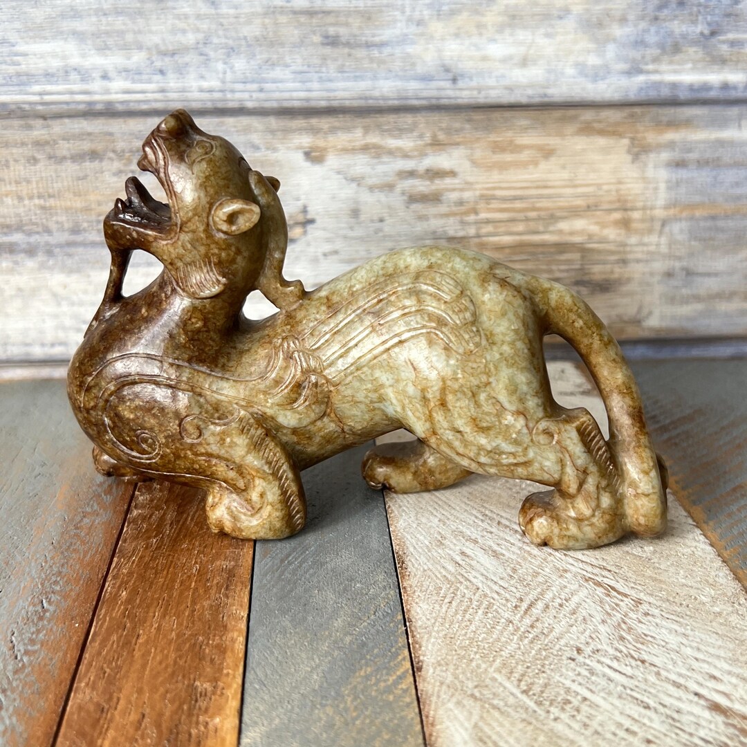 Antique Chinese Carved Jade Mythical Creature Chimera Intricate Details ...