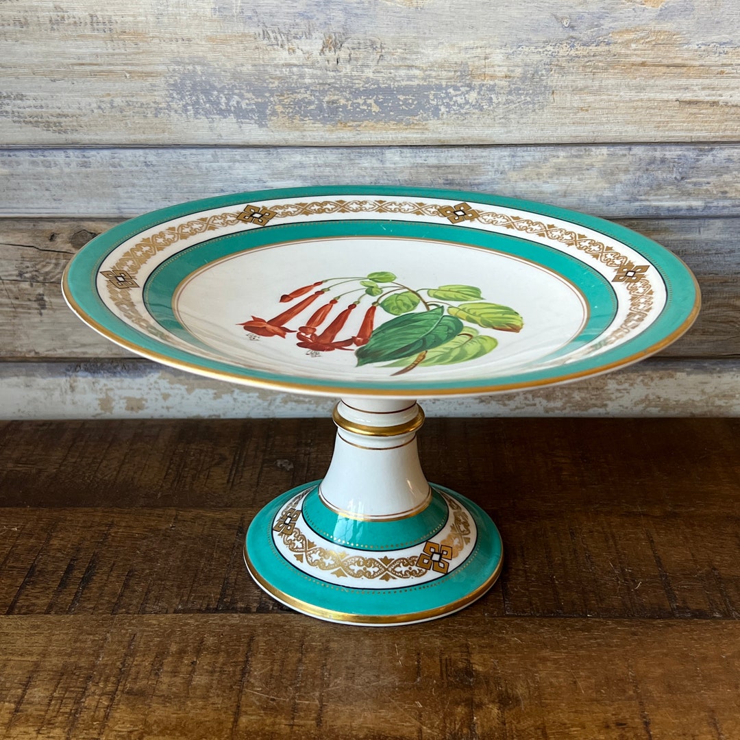 Antique English Victorian Porcelain Botanical Pedestal Comport Dish ...
