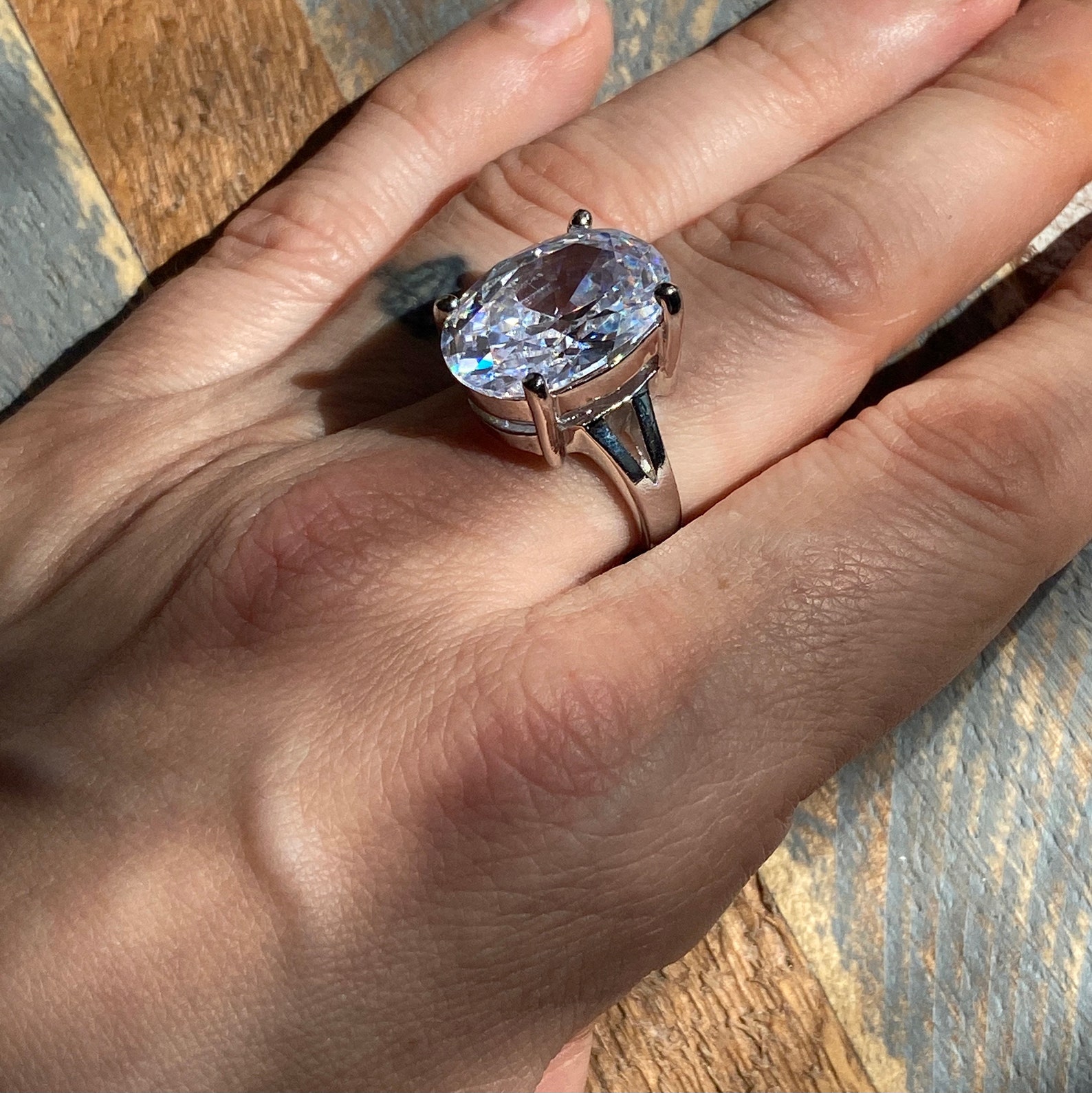 Vintage Chunky Silver Toned Cubic Zirconia Solitaire Ring | Etsy