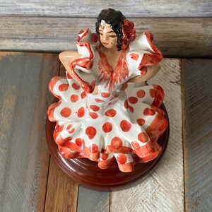 Vintage Spanish Porcelain Flamenco Dancer White Red Polka Dress on ...