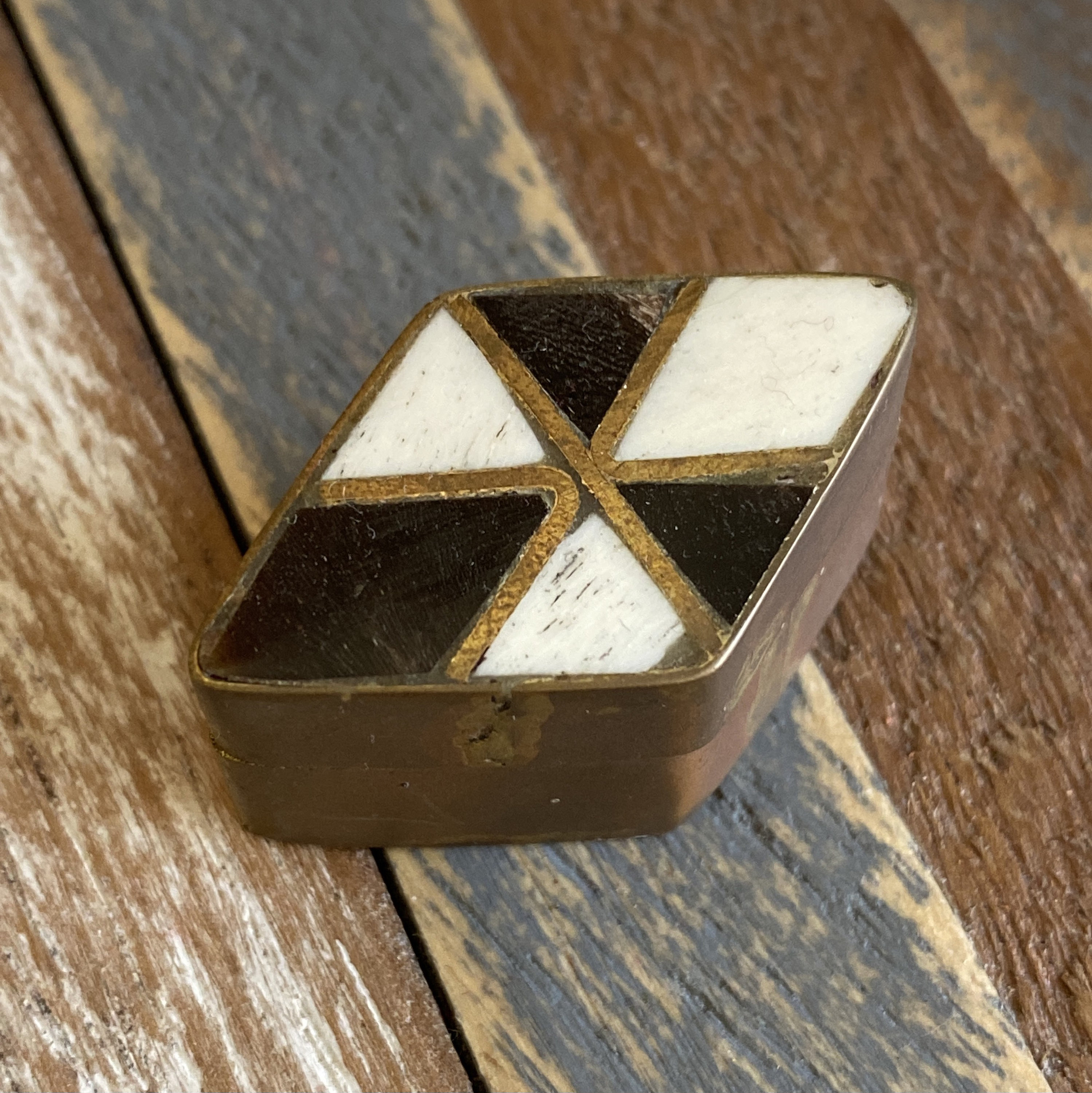 Vintage Small Diamond Shaped Pill Box Handmade Brass Wood Bone - Etsy UK