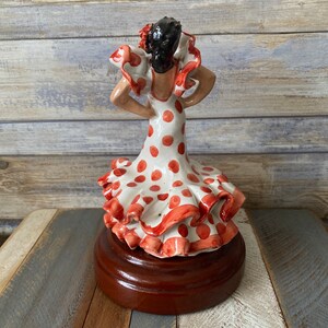 Vintage Spanish Porcelain Flamenco Dancer White Red Polka Dress on ...