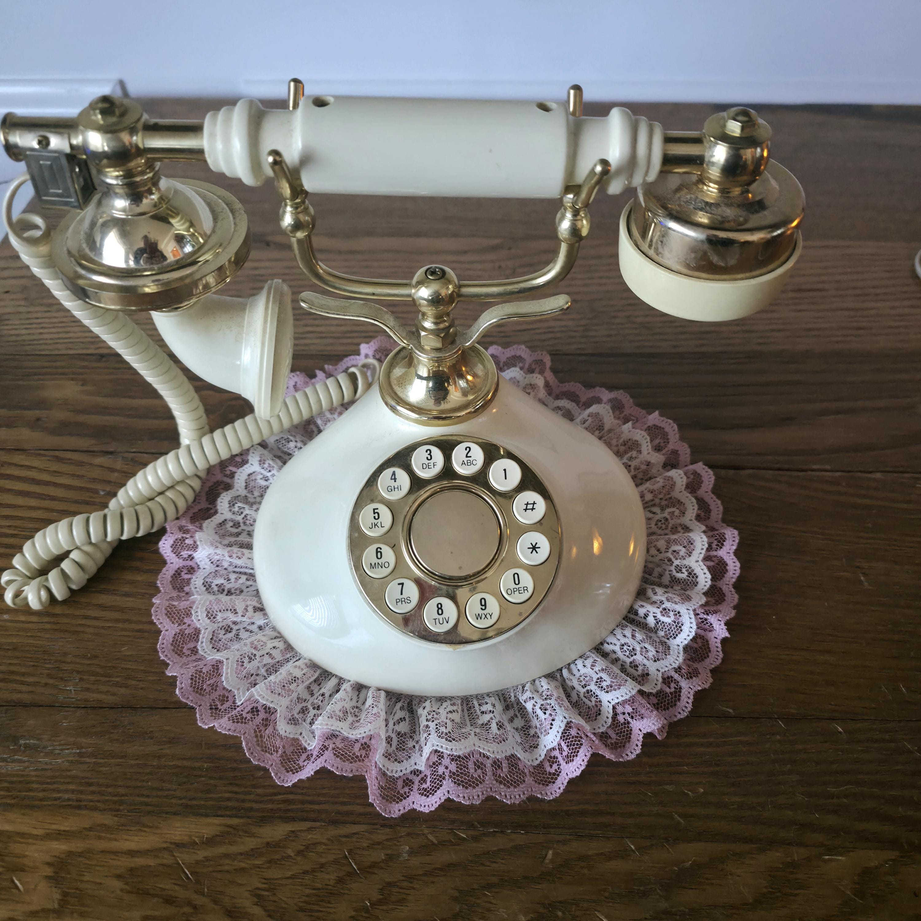 Vintage French Princess Phone, Cream & Brass Push Button Landline - Etsy