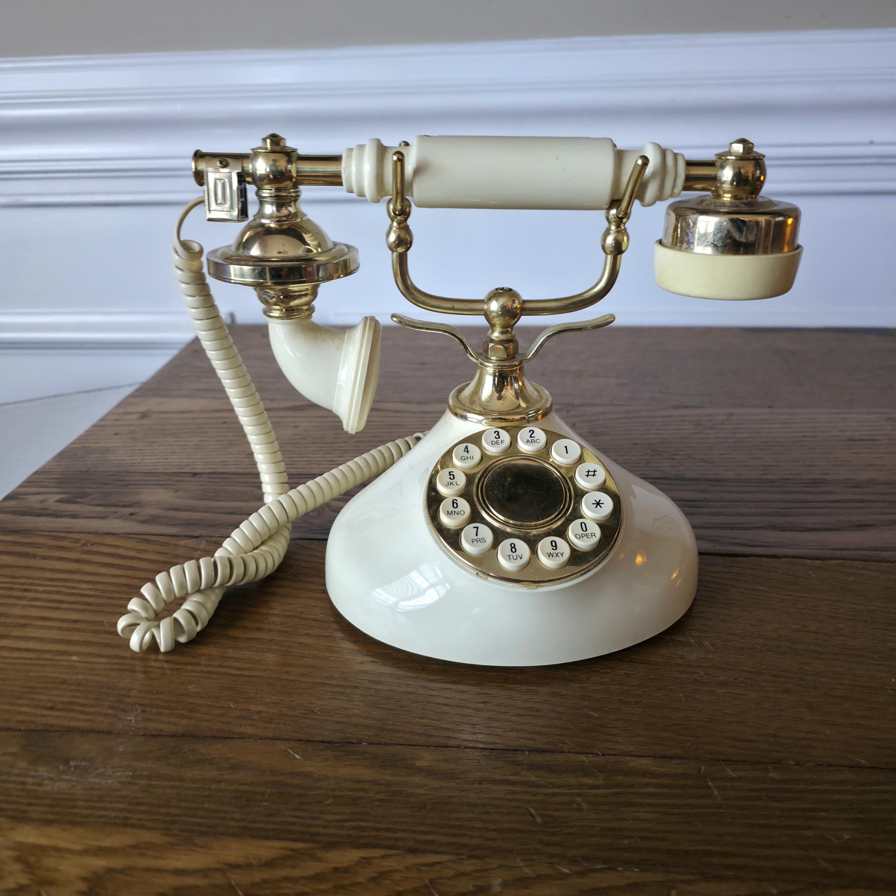 Vintage French Princess Phone, Cream & Brass Push Button Landline - Etsy