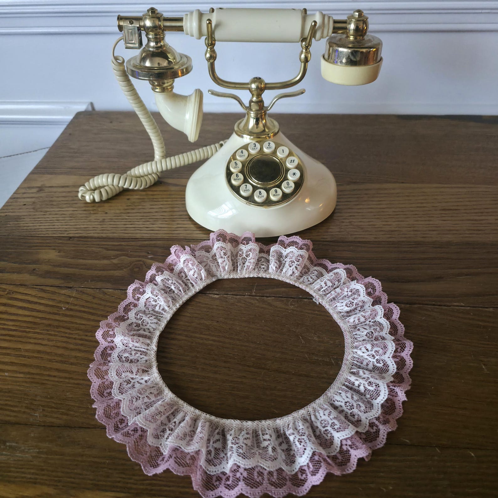 Vintage French Princess Phone, Cream & Brass Push Button Landline - Etsy