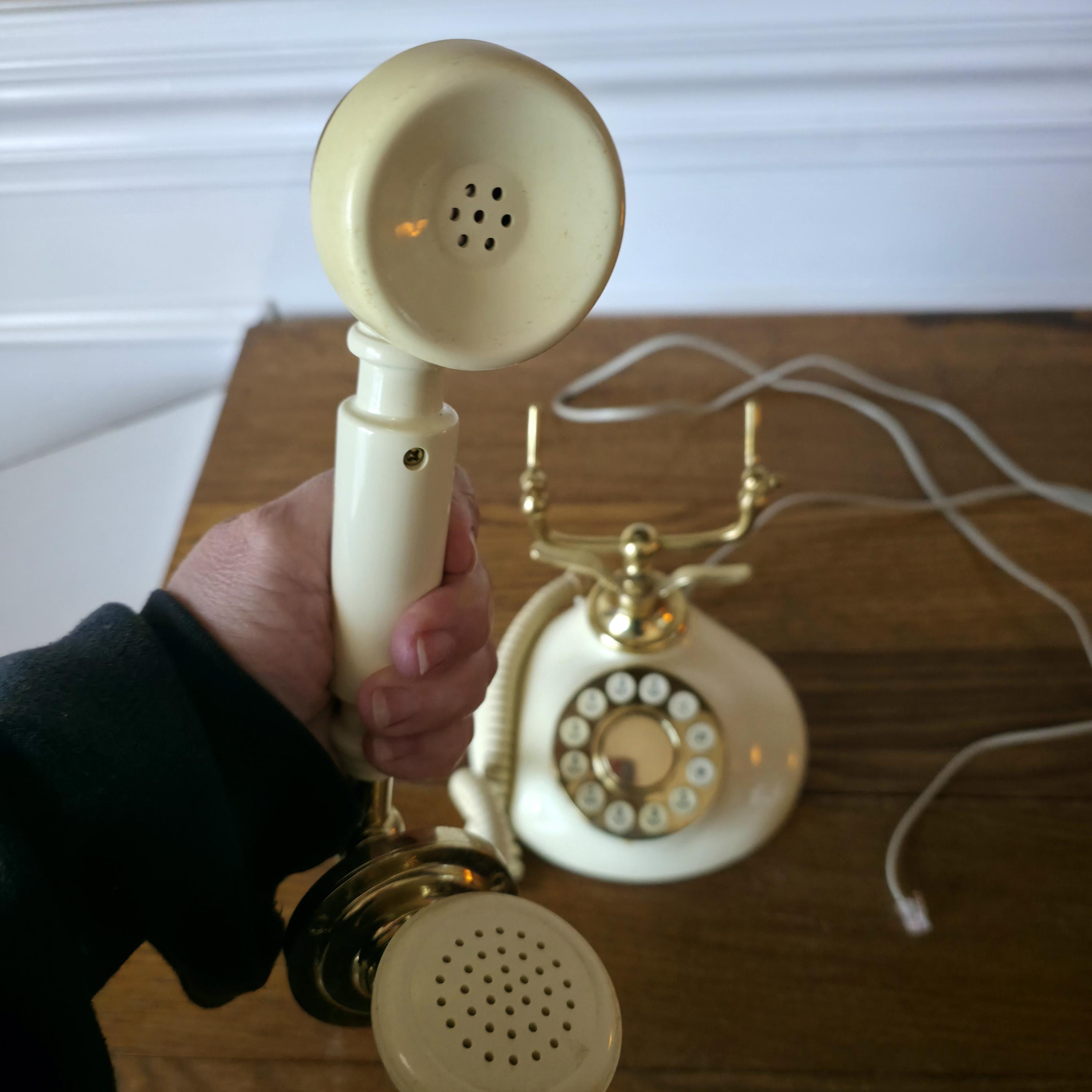 Vintage French Princess Phone, Cream & Brass Push Button Landline - Etsy
