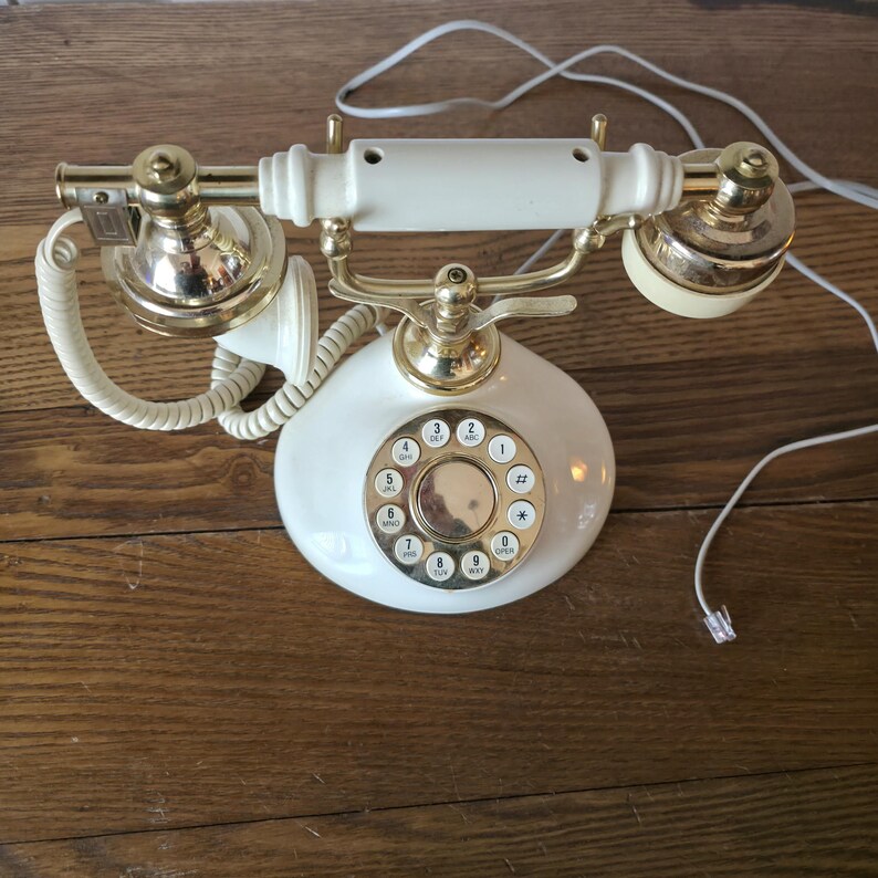 Vintage French Princess Phone, Cream & Brass Push Button Landline - Etsy