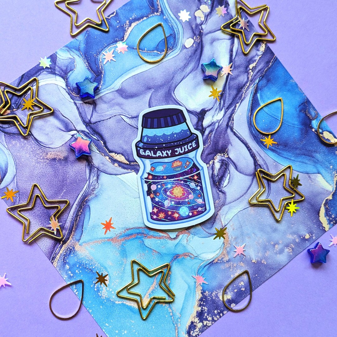 Galaxy Juice Sticker // Glittery Shiny Vinyl Sticker - Etsy