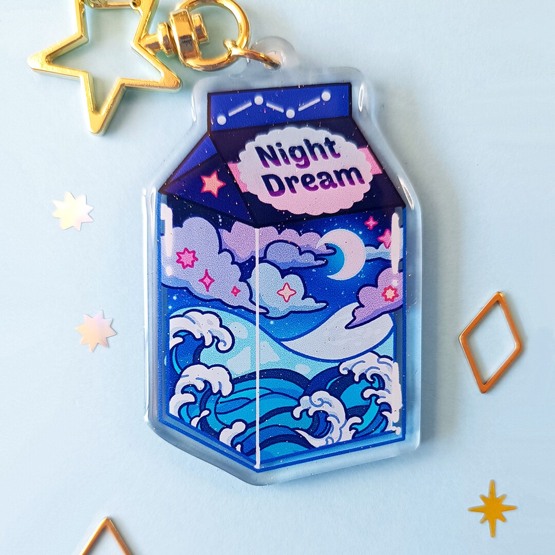 Night Dream Keychain // Transparent Glittery Acrylic Keychain - Etsy
