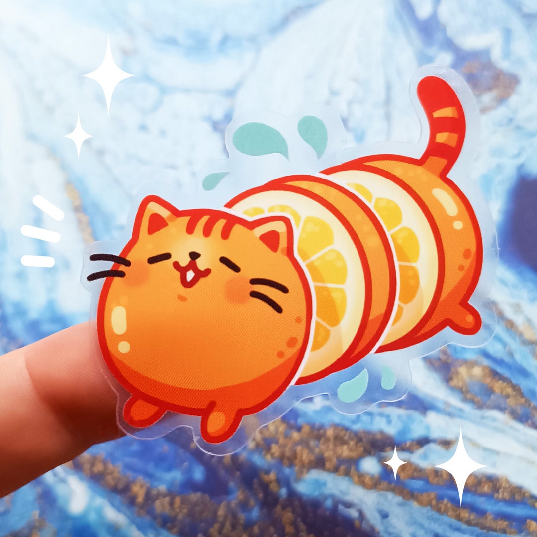Orange Cat Sticker // Glossy Vinyl Sticker With Transparent - Etsy