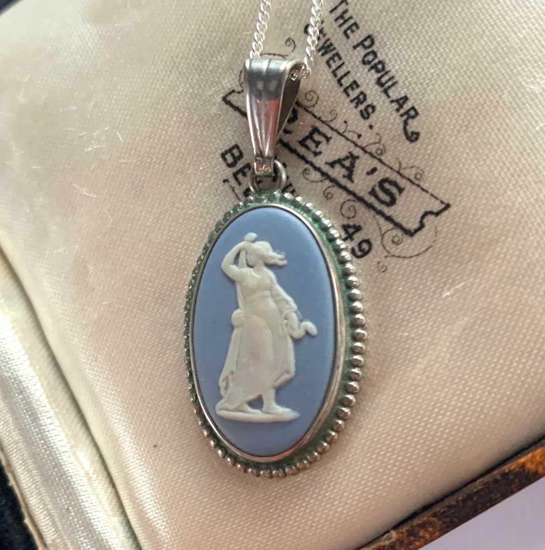 Wedgwood Oval Cameo Pendant Necklace Blue Jasper Sterling Silver ...