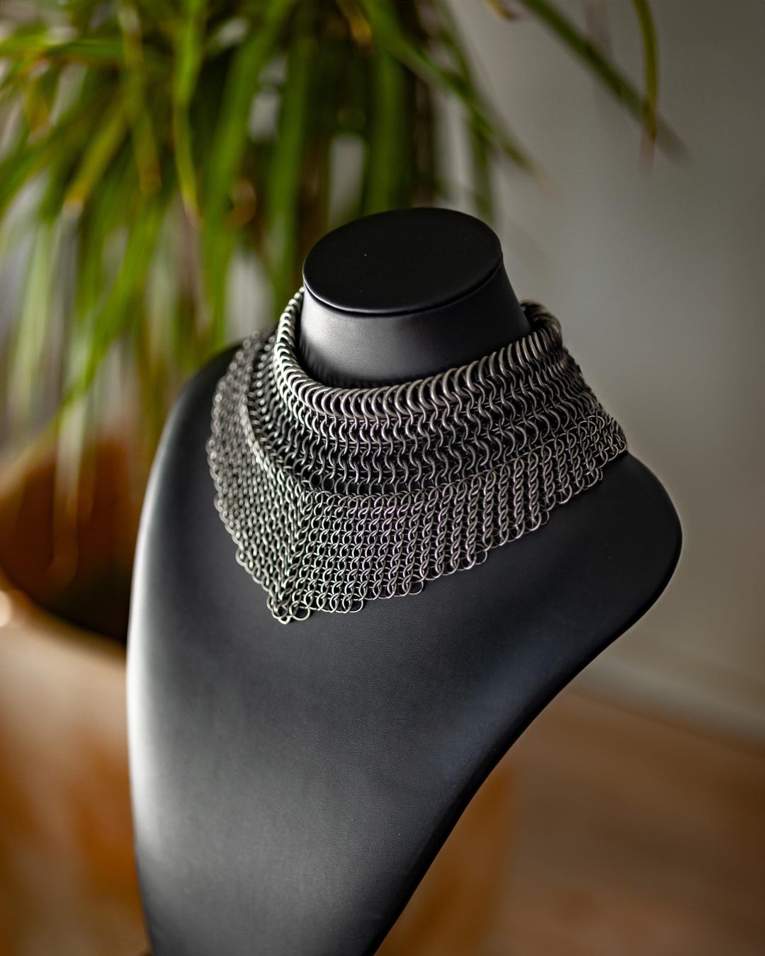 Handmade Chainmail Gorget Necklace – Gunmetal Stainless Steel, Artistic ...
