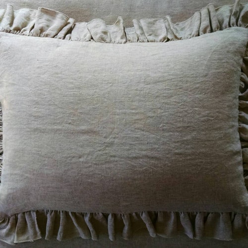 Ruffled Linen PILLOWCASE Ruffle Linen Pillow Sham Softened - Etsy