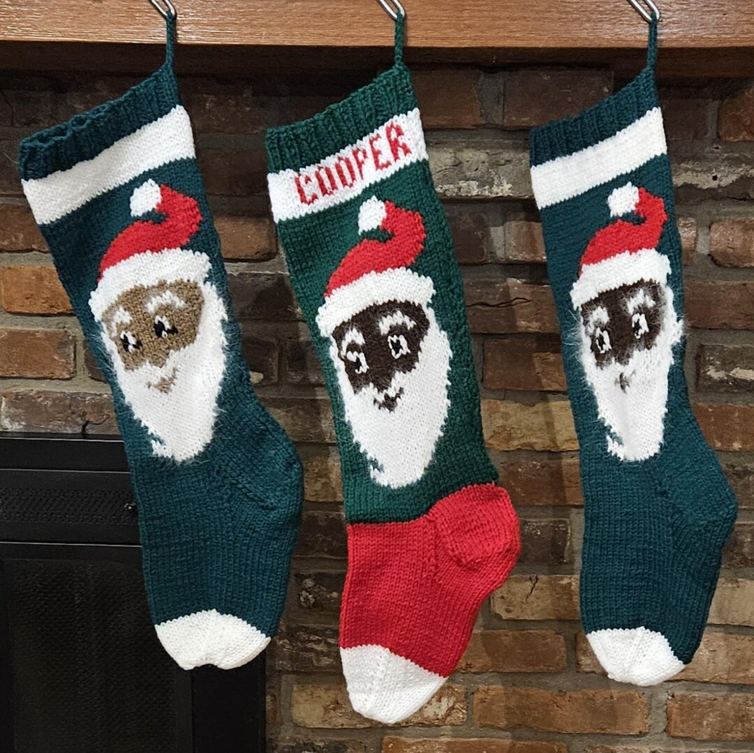 Personalized Hand-knit Black Santa Christmas Stocking With 100% Angora ...