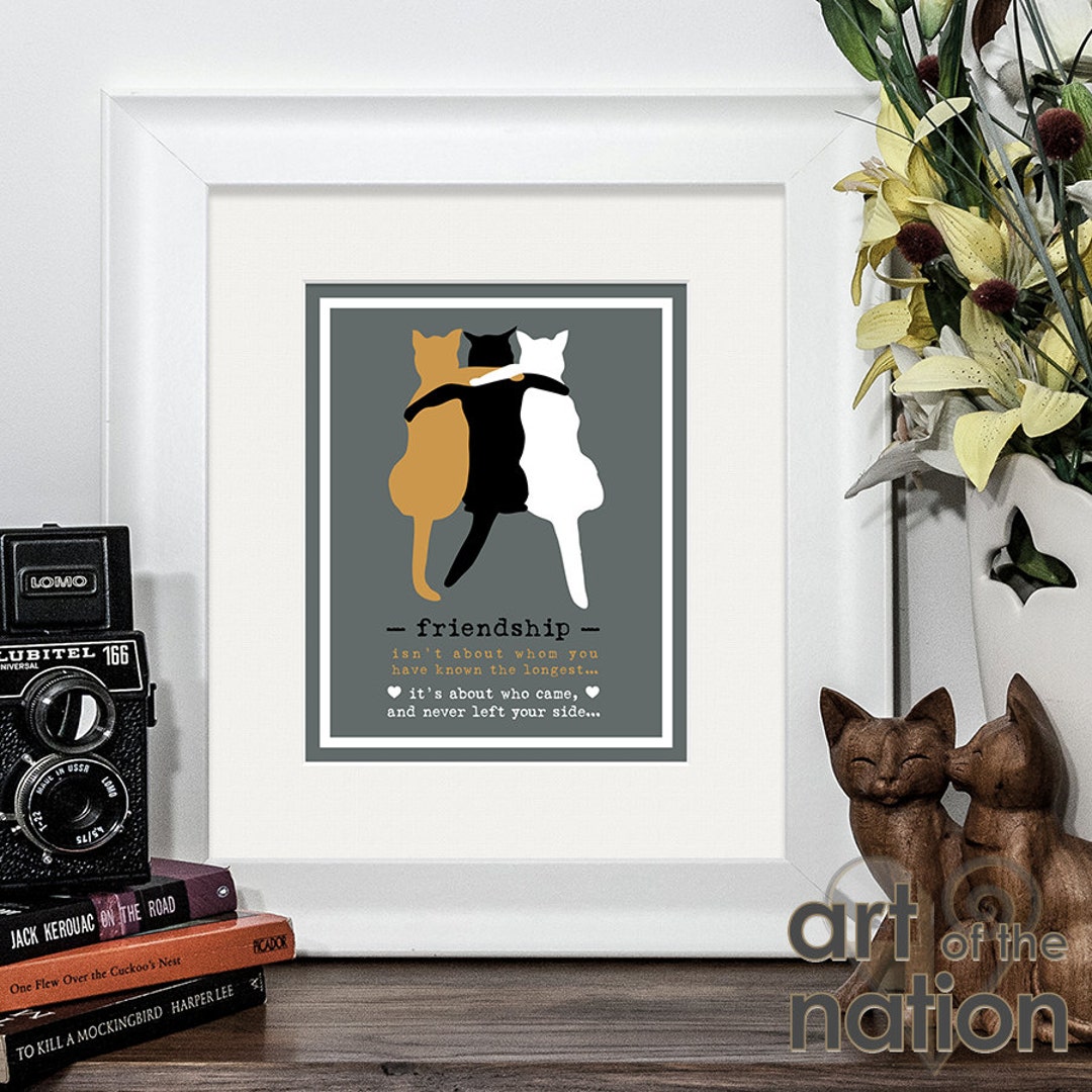 Three Cats Embracing Friendship Quote Digital Art Print, Perfect Gift ...