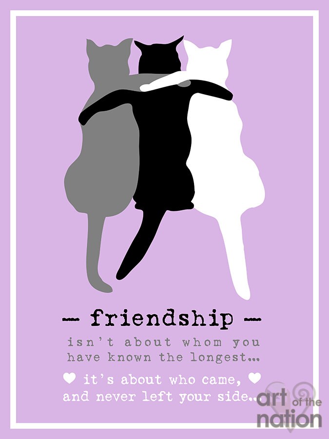 Three Cats Embracing Friendship Quote Digital Art Print, Perfect Gift ...