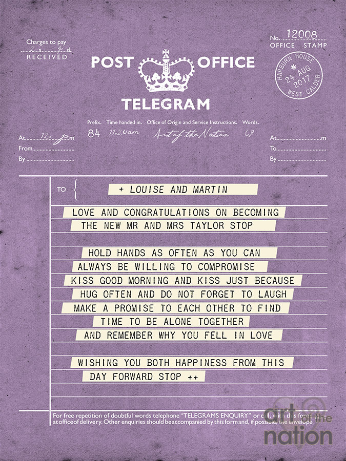 British Post Office Telegram Style Personalised Wedding Poster ...