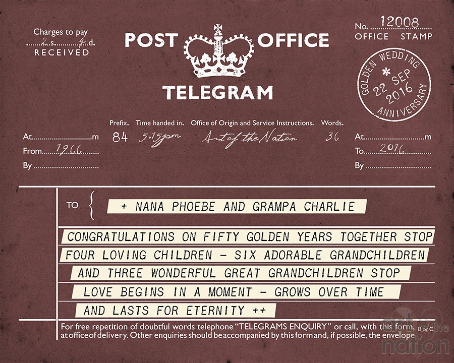 British Post Office Telegram Style Personalised Wedding Anniversary ...