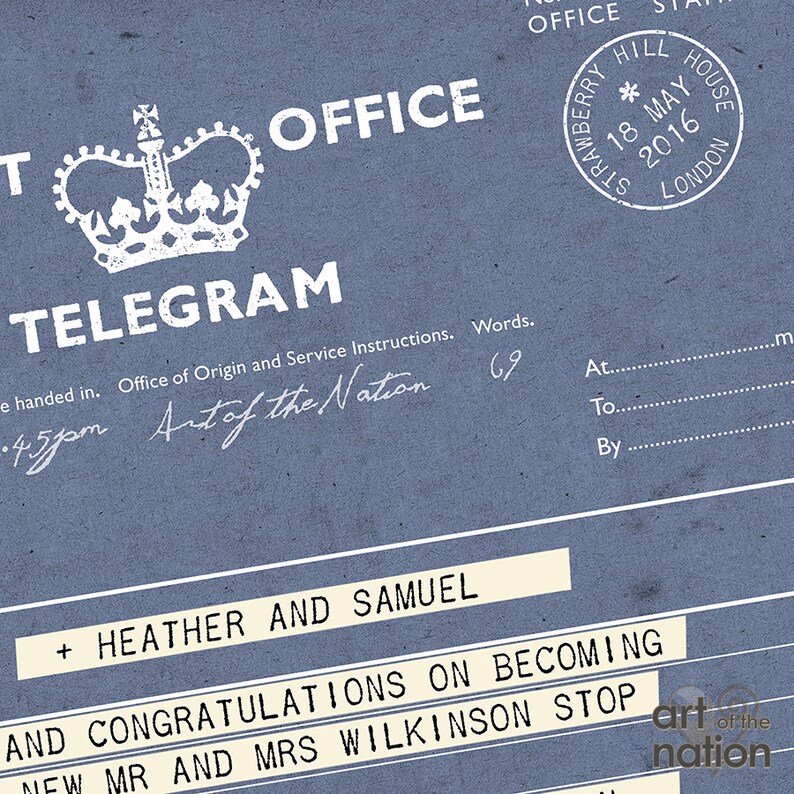 British Post Office Telegram Style Personalised Wedding Poster ...