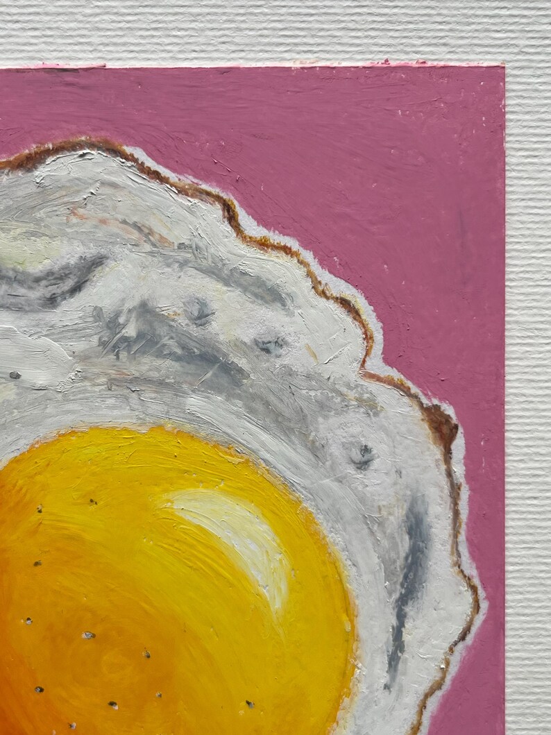 Pintura original de ovo frito em pastel oleoso | Arte culinária A5 ...