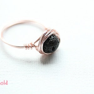 Lava Rock Aromatherapy Ring, Lava Rock Bead Ring, Lava Stone Ring, Wire Wrapped Jewelry, Black ...