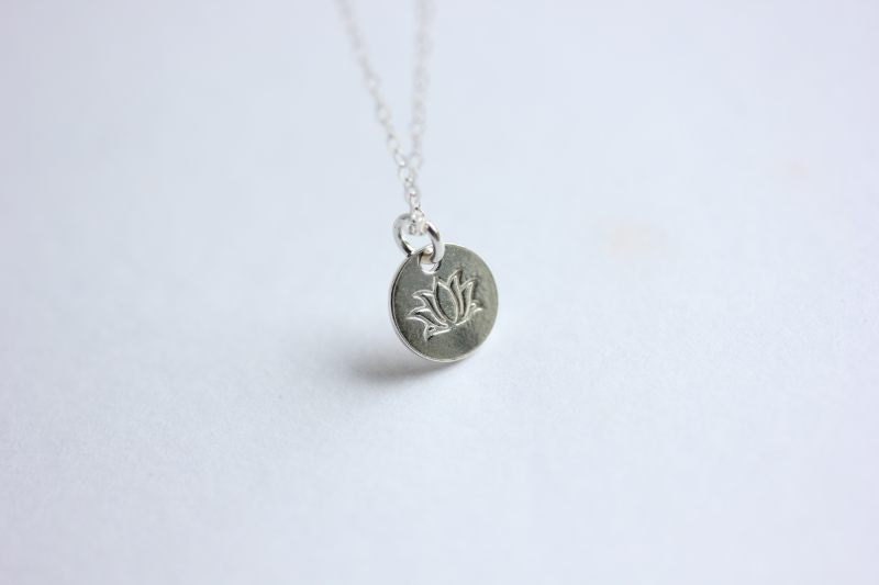 Lotus Coin Disc Flower Necklace Silver Lotus Flower Necklace | Etsy
