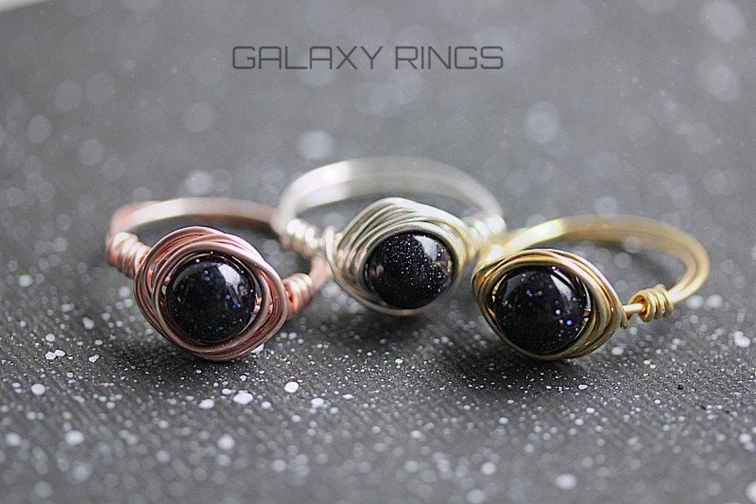 Blue Sandstone Ring, Galaxy Rings, Night Sky Ring, Universe Jewelry ...