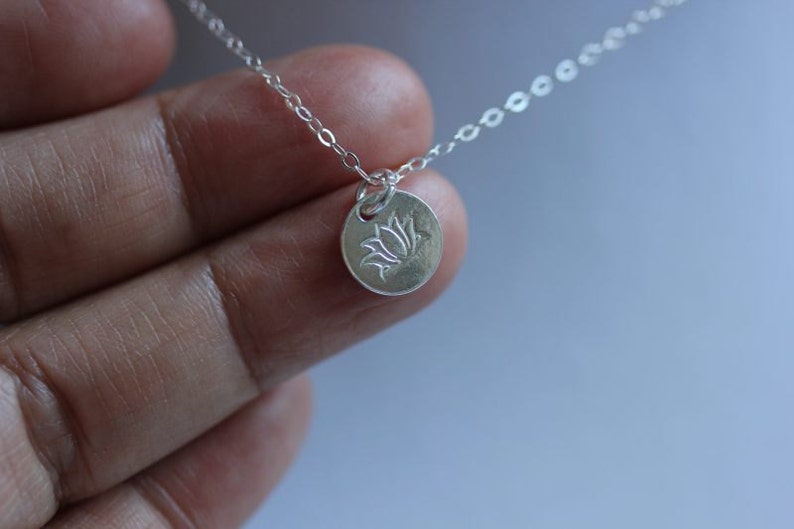 Lotus Coin Disc Flower Necklace Silver Lotus Flower Necklace - Etsy