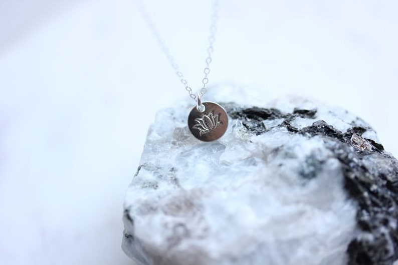 Lotus Coin Disc Flower Necklace Silver Lotus Flower Necklace - Etsy
