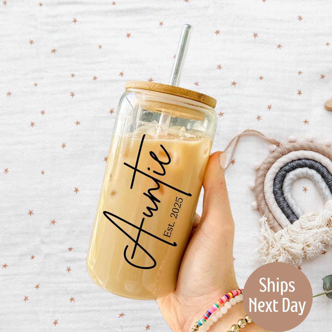 Personalized Glass Tumbler Pregnancy Announcement Gift Auntie Tumbler ...
