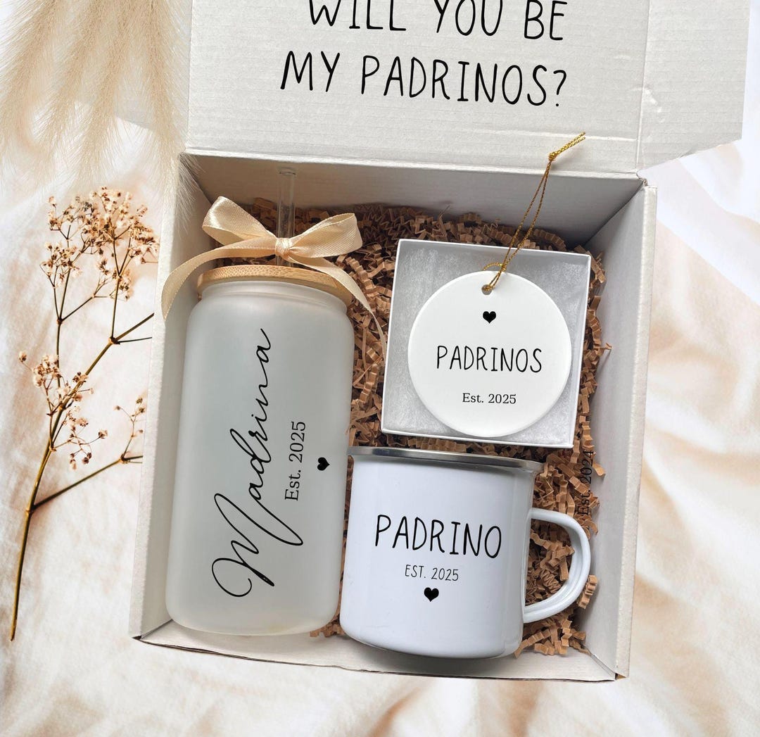 Spanish Godparent Proposal Gift Set With Personalized Glass Tumbler ...