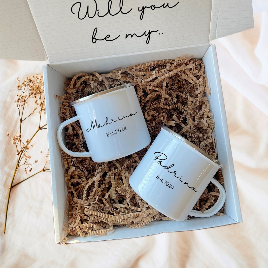 Godparent Proposal, Godparents Gift With Personalized Enamel Mugs - Etsy