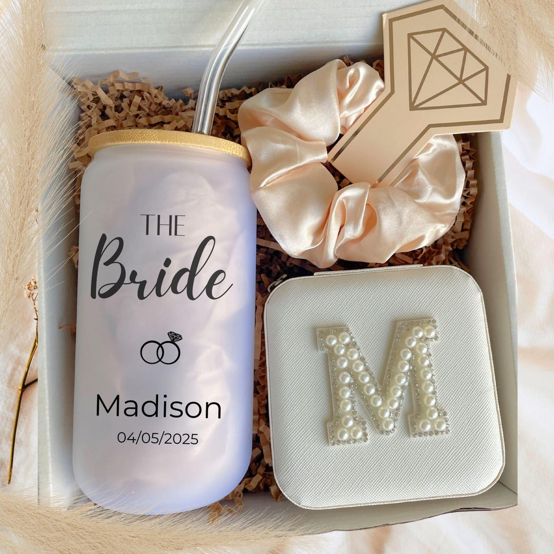 Personalized Bride Gift Box: Custom Glass Tumbler, Jewelry Case ...