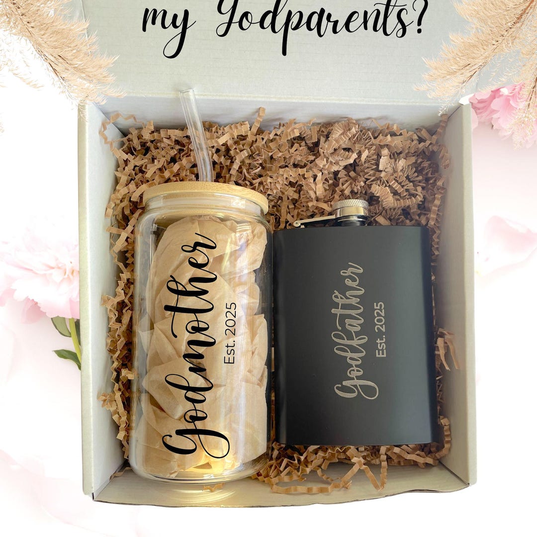 Godparents Gift, Personalized Godparent Proposal Box Set With Glass ...