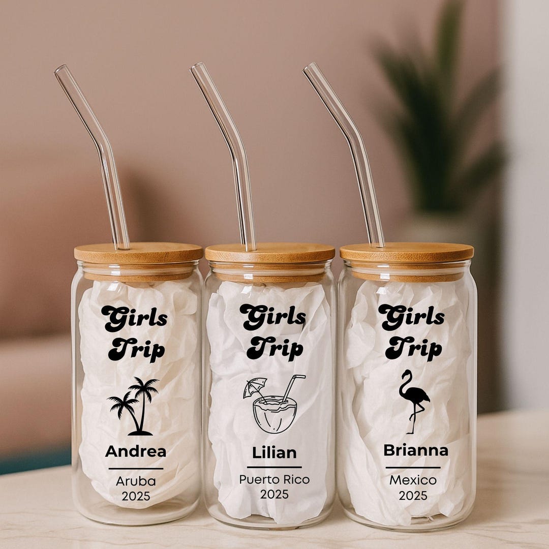 Personalized Girls Trip Glass Tumbler: Custom Location Vacation Gift - Etsy