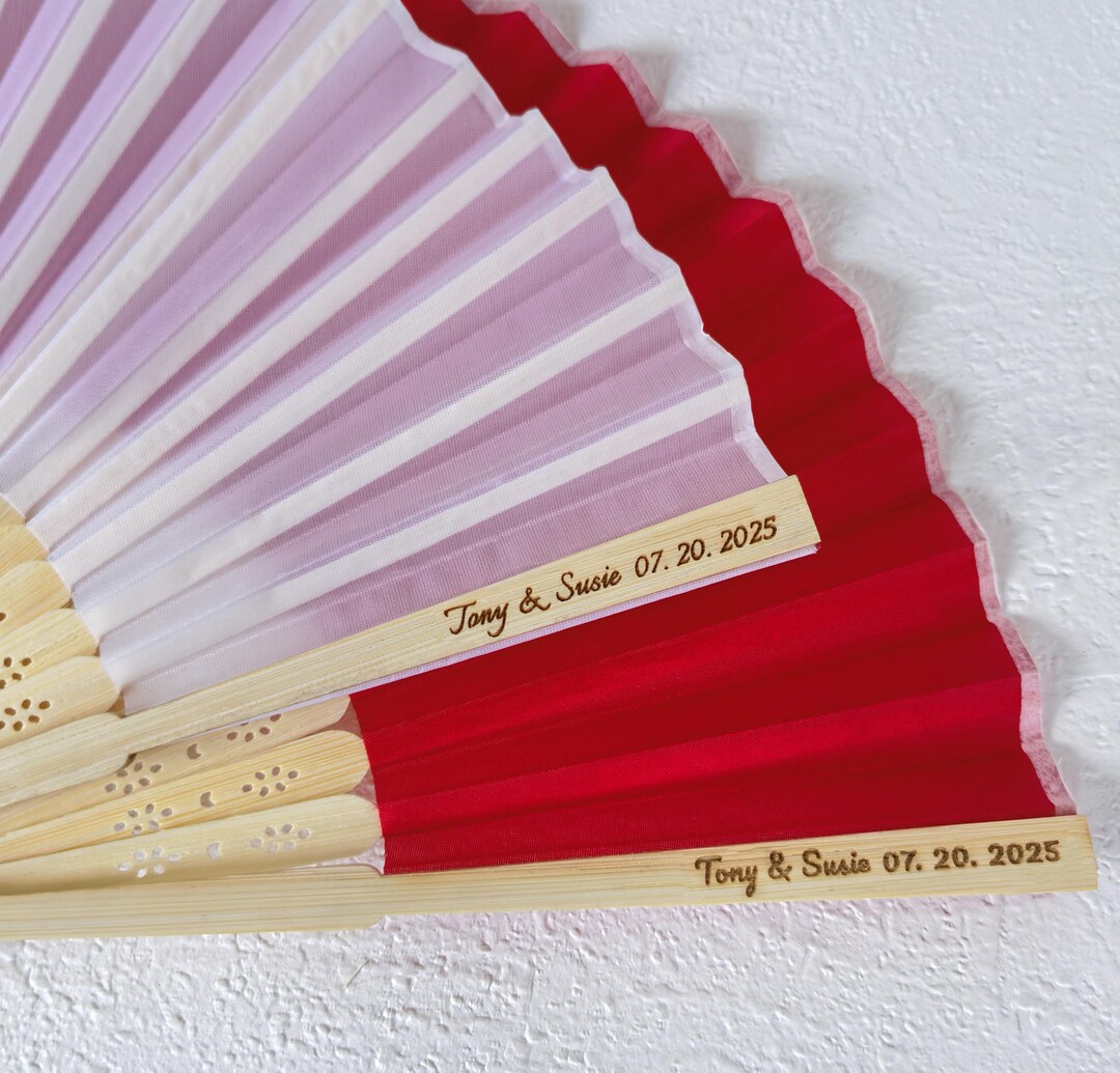 Custom Olive Green Fabric Hand Fans, Personalized Text Engraved Bamboo ...