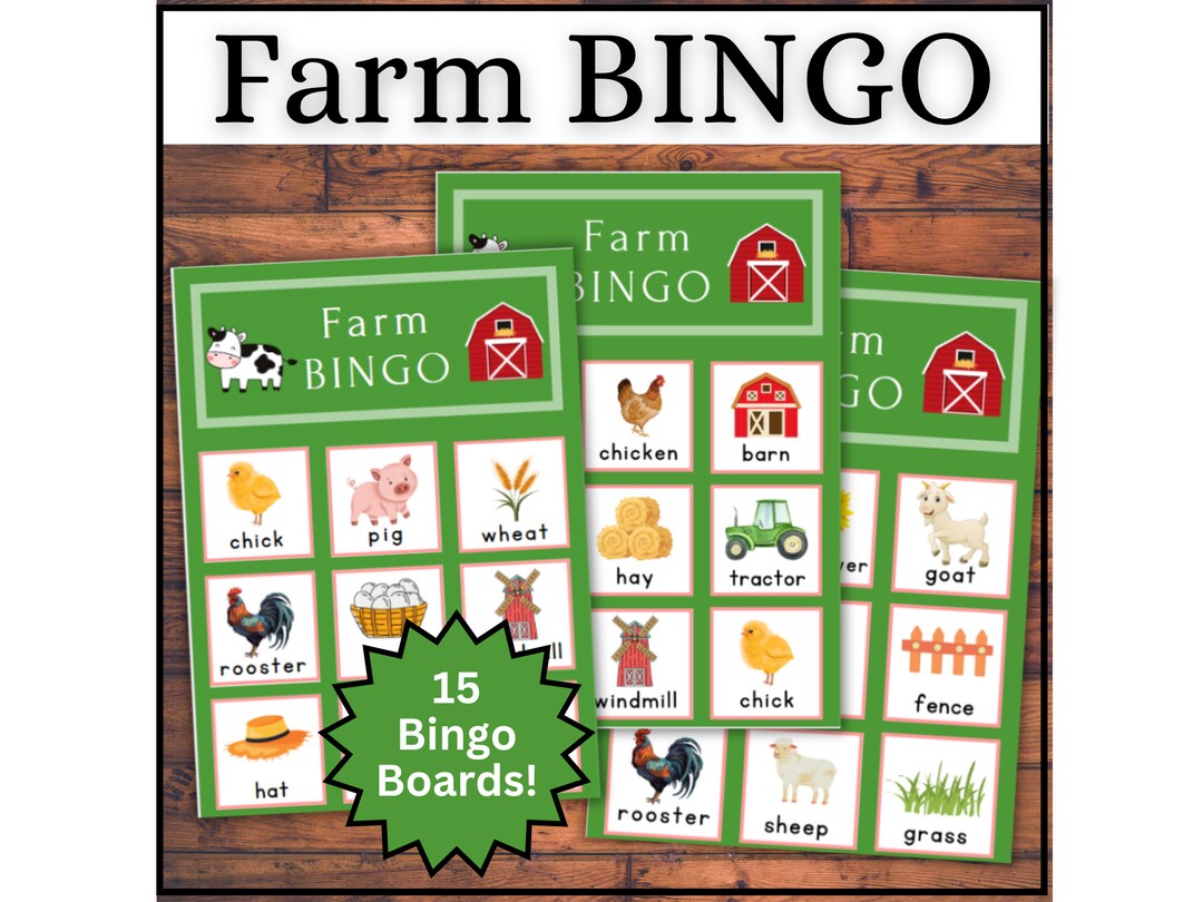 Farm Bingo Game Farm Animal Party Birthday Party Game Fall Farm Field ...