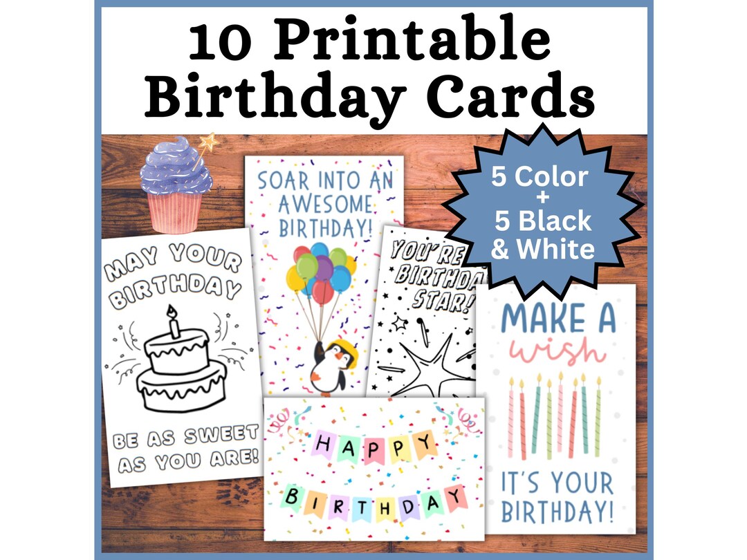 10 Printable Happy Birthday Cards - Blank Inside - Birthday Card for ...