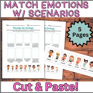 5 Cut & Paste Identify Emotions Matching Worksheets Connecting Feelings ...