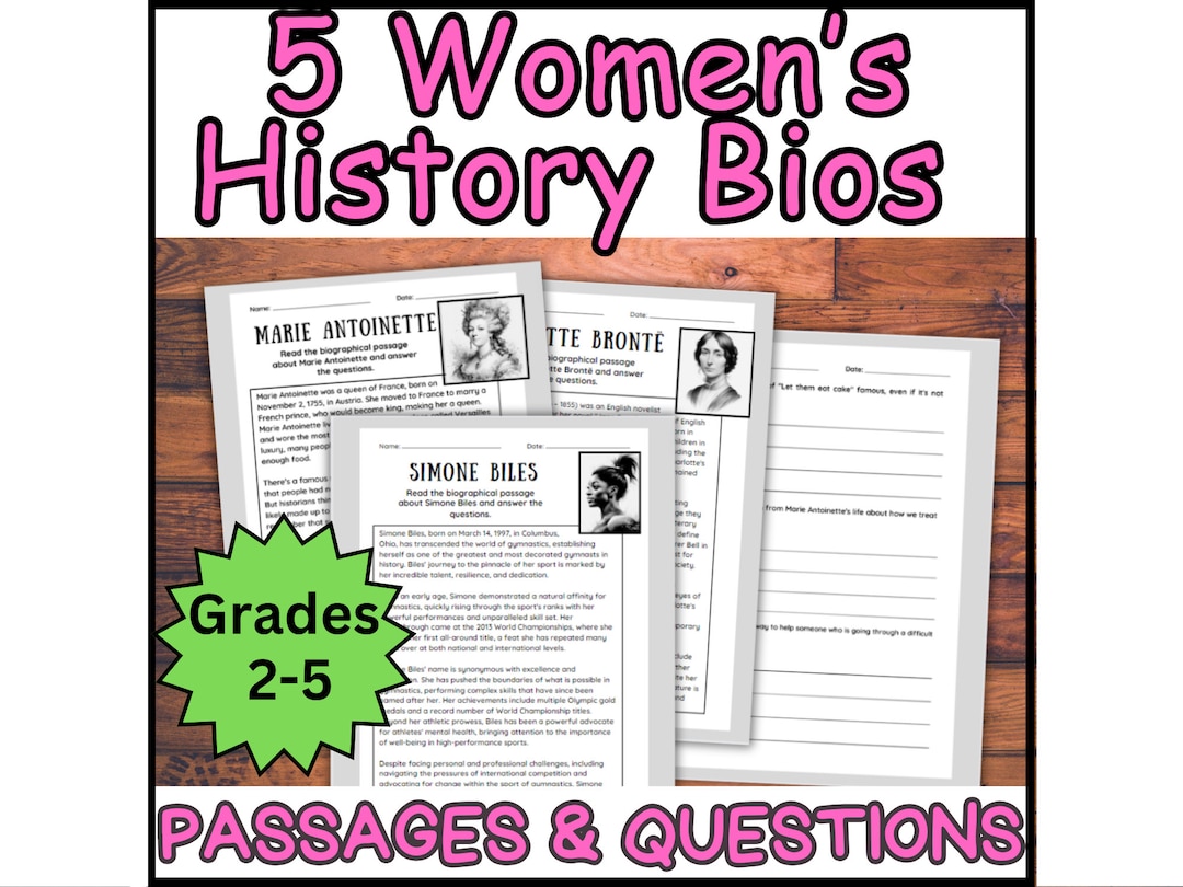 Women's History Month Biographies Reading Comprehension Questions ...