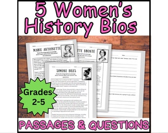Women's History Month Biographies Reading Comprehension Questions ...