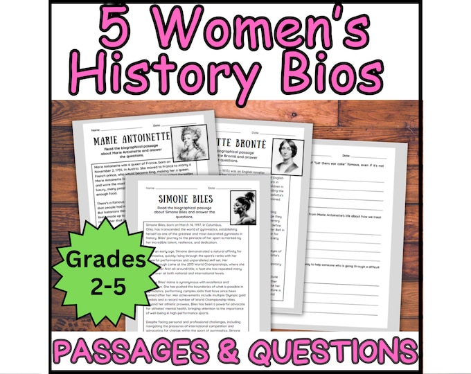 Women's History Month Biographies Reading Comprehension Questions ...