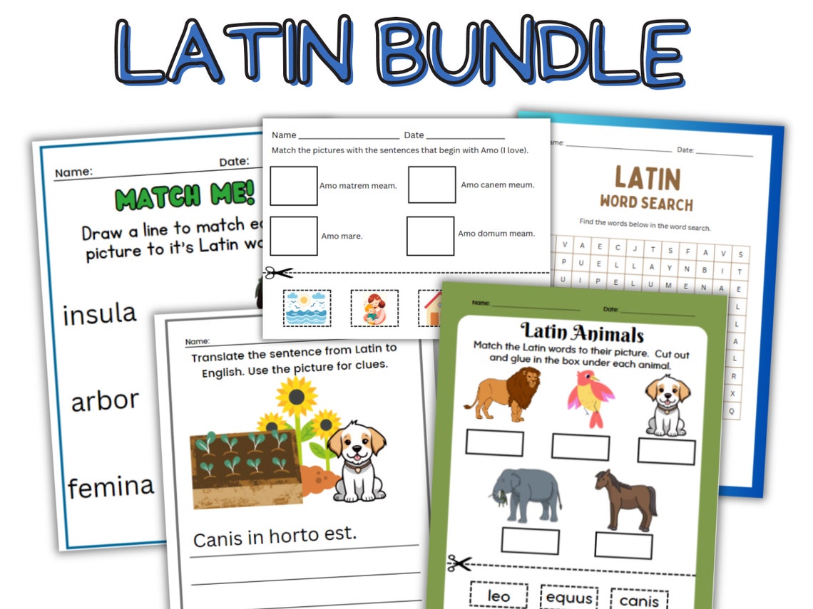 Latin Language Worksheet Bundle - Latin Vocabulary Practice, Latin ...