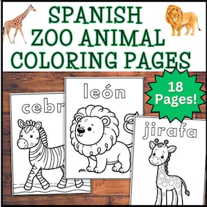 17 SPANISH Language Zoo Animal Coloring Pages Wild Animal Bilingual ...