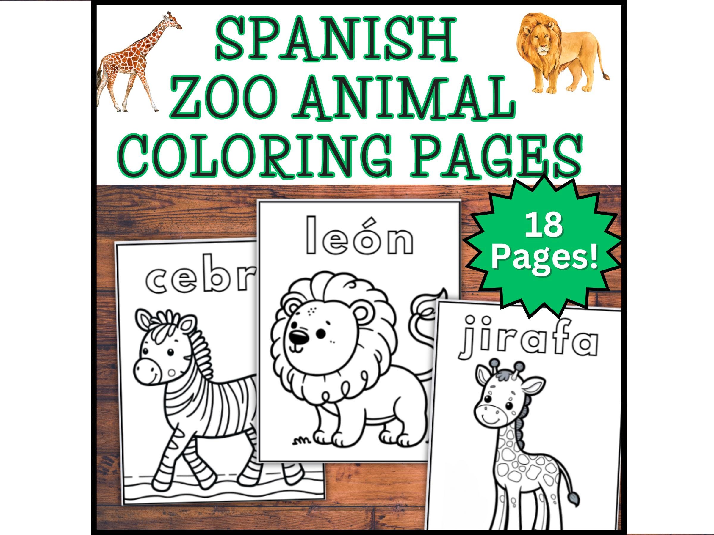 17 SPANISH Language Zoo Animal Coloring Pages Wild Animal Bilingual ...