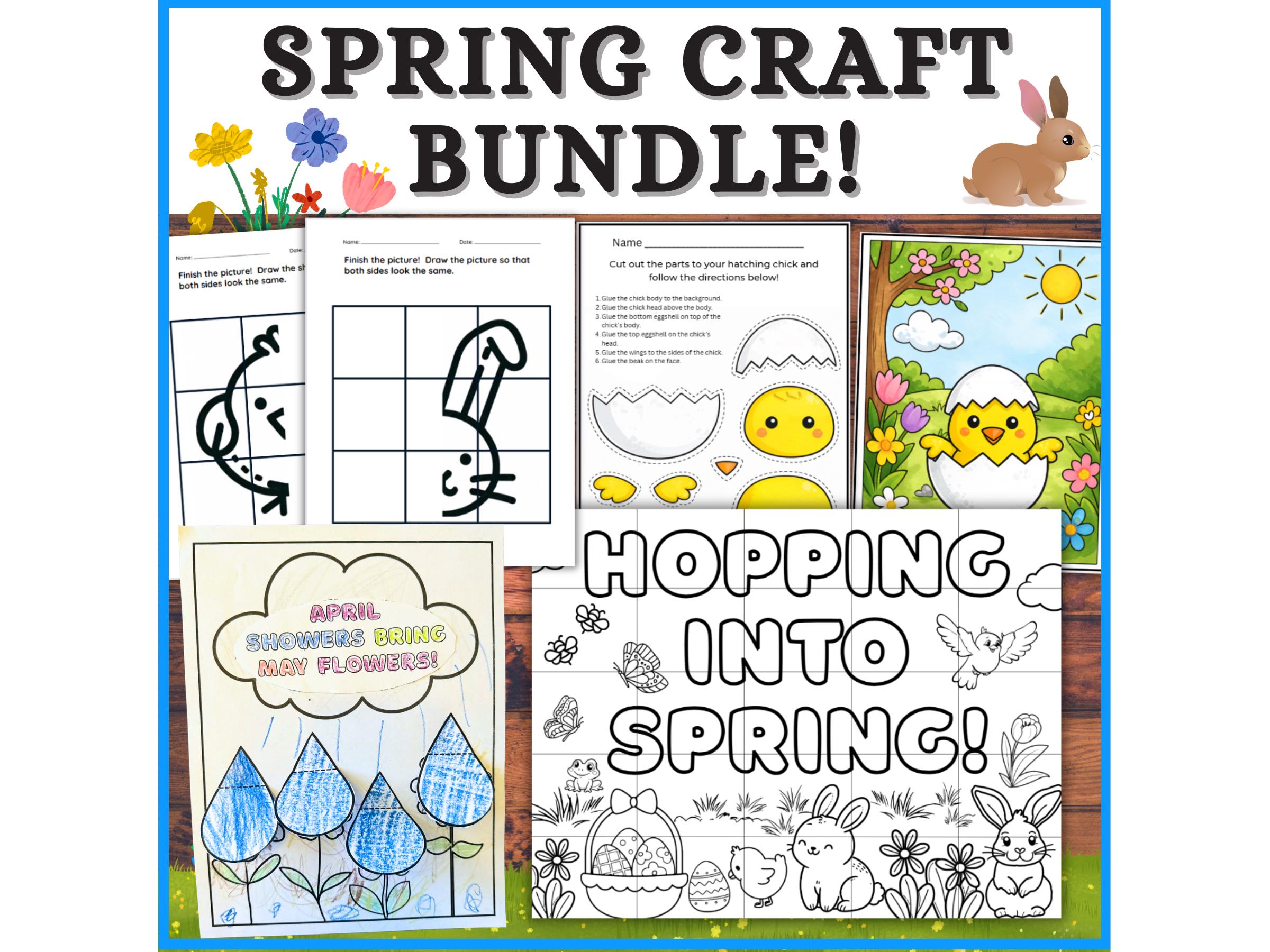 Spring Crafts! Cut and Paste, Coloring Page Poster, March April ...